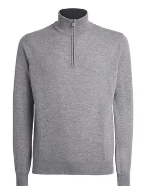 Corneliani Virgin Wool-cashmere Quarter-zip Sweater - Grey