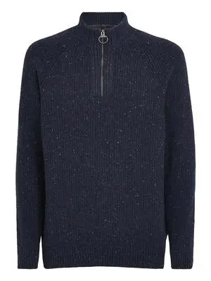Barbour Wool-blend Essentials Fleck Quarter-zip Sweater - Navy