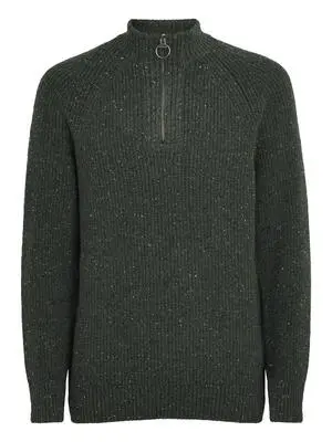 Barbour Wool-blend Essentials Fleck Quarter-zip Sweater - Green