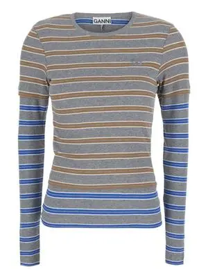 GANNI Long-sleeve Top In Double Stripe