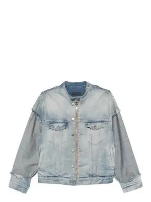 HAIKURE Distressed Panelled Denim Jacket Light Blue