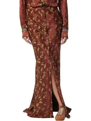 DRIES VAN NOTEN Long Rust Skirt In Floral Jacquard