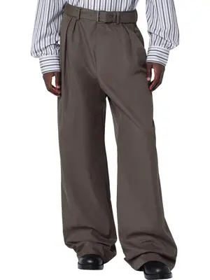 DRIES VAN NOTEN Khaki Wide-leg Cotton Trousers
