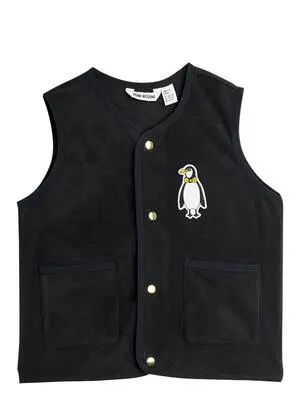 MINI RODINI Microfleece Vest With Penguin Patch - Black
