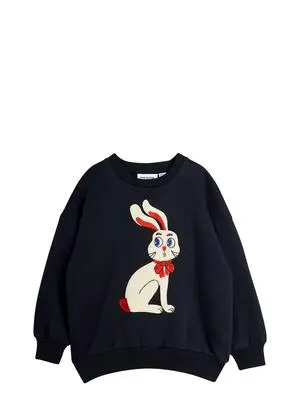 MINI RODINI Organic Cotton Sweatshirt With Rabbit - Black
