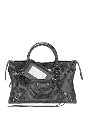 Balenciaga Small Le City Bag In Metallic Leather Grey