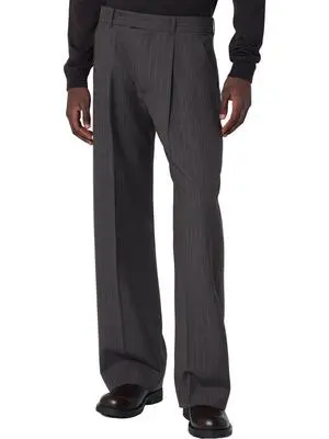Our Legacy Striped Slack Pants In Wool And Cotton - Grey