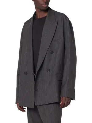 Our Legacy Halt Striped Wool And Cotton Blazer - Grey