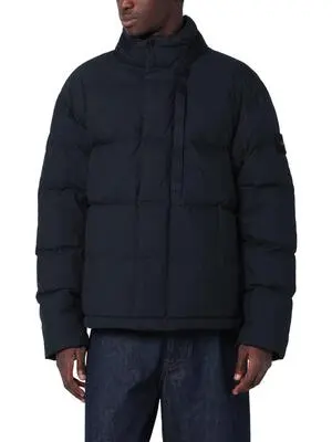 Stone Island Navy Down Jacket In Cotton And Nylon - Blue