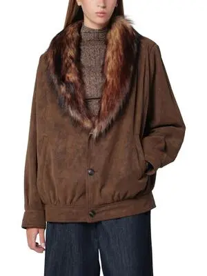 MAISON MARGIELA Suede-effect Jacket With Faux Fur Collar - Brown