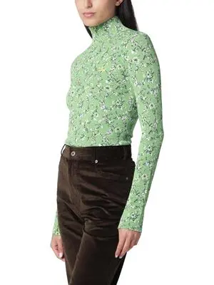 LOEWE Green High-neck Top With Floral Jacquard Pattern