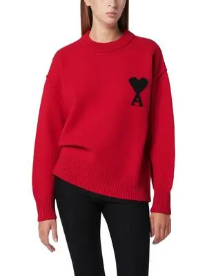 AMI Ruby Red Ami De Coeur Virgin Wool Sweater