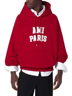 AMI Paris Cotton Hooded Sweatshirt - Red