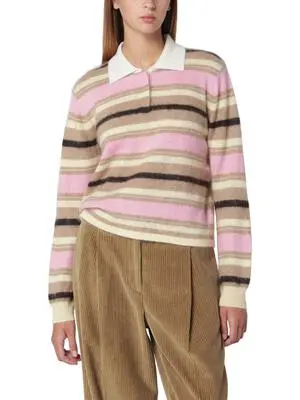 Guest In Residence Pink/beige Grizzly Cropped Rugby Polo Shirt - Multicolor