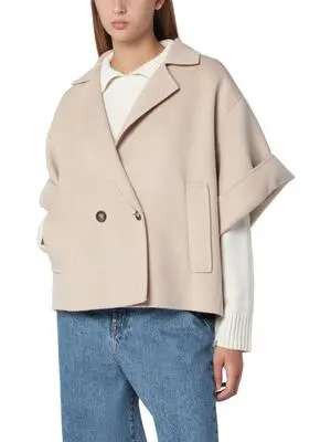 MAX MARA Short Wool Drap Coat In Sand