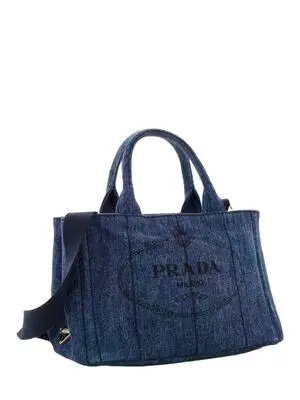 Prada Canapa Convertible Denim Mini Tote Bag - Blue