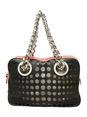 Prada 2013-2026 Perforated Leather City Fori Chain Handbag - Black