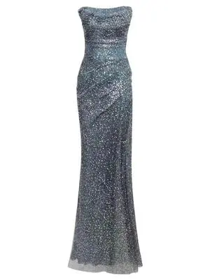 GEMY MAALOUF Strapless Embroidered Gown - Blue