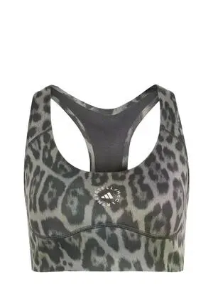 Adidas By Stella McCartney Leopard-print Racerback Sports Bra Grey