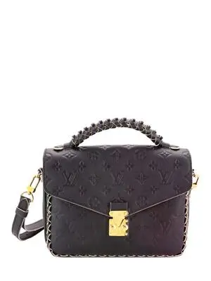 LOUIS VUITTON Braided Handle Pochette Metis Monogram Empreinte Leather Crossbody Bag - Black