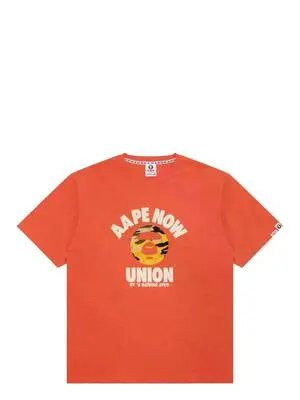 AAPE BY *A BATHING APE Moonface Logo-print Cotton T-shirt Orange