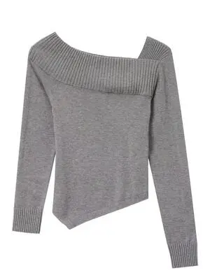 TOUT A COUP Asymmetric-hem Ribbed-trim Sweater - Grey