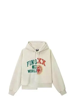 FINGERCROXX Graphic-print Asymmetric Hoodie - Neutrals