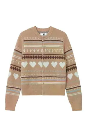 CHOCOOLATE Fair Isle Heart-intarsia Cardigan - Neutrals