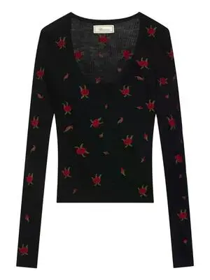 BLUMARINE Rose-embroidered Ribbed-knit Sweater