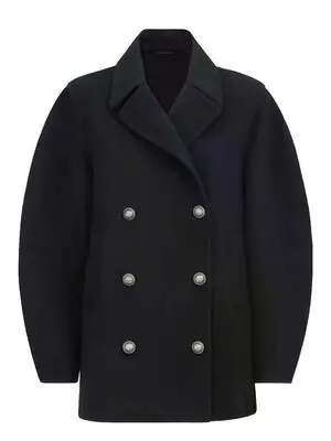 Brunello Cucinelli Hand-crafted Pea Coat In Virgin Wool And Cashmere Double Cloth With Monili Blue
