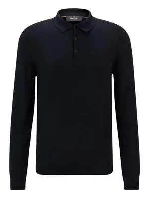 BOSS Long-sleeve Knitted Polo Shirt - Blue