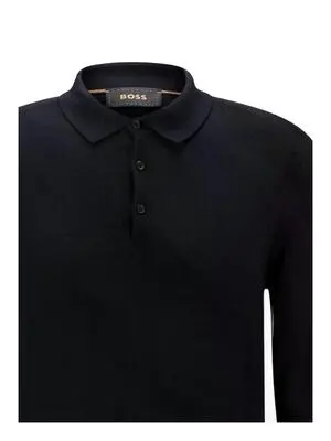 BOSS Long-sleeve Knitted Polo Shirt - Blue