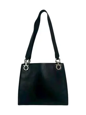 FERRAGAMO 2000-2010 Leather Gancini Tote Bag - Black