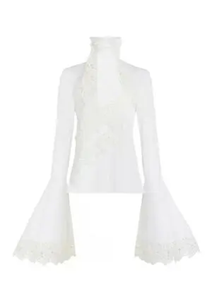 A.W.A.K.E. Mode Jabot Bell-sleeve Top - White
