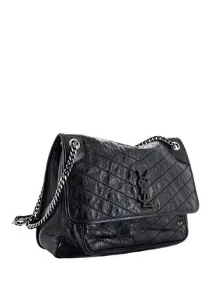 Saint Laurent Niki Chain Flap Bag Matelasse Chevron Leather Medium Shoulder Bag - Black