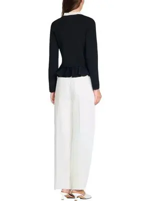 Sandro Cardigan With A Victorian Collar - Black