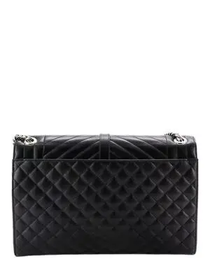 Saint Laurent Classic Monogram Envelope Satchel Mixed Matelasse Leather Large Shoulder Bag - Black