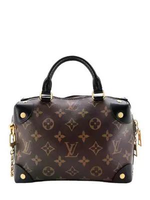 LOUIS VUITTON Petite Malle Souple Handbag Monogram Canvas With Leather Shoulder Bag - Black