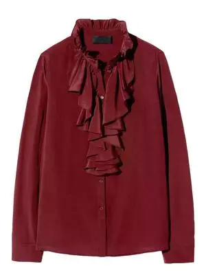 NILI LOTAN Lily Ruffled Silk Blouse Red