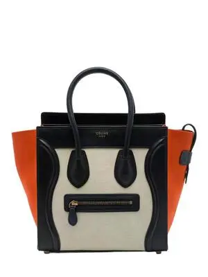 Celine 2014 Micro Tricolor Canvas And Leather Luggage Tote Bag - Brown