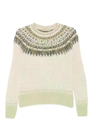 Ermanno Scervino Fair Isle Crystal-embellished Sweater Neutrals