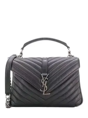 Saint Laurent Classic Monogram College Bag Matelasse Chevron Leather Medium Crossbody Bag - Black