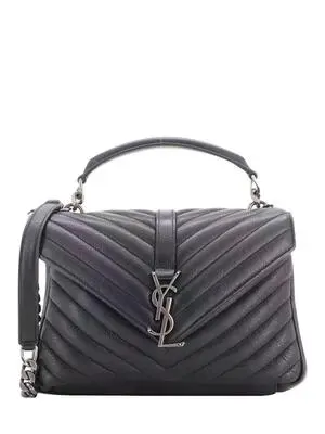 Saint Laurent Classic Monogram College Bag Matelasse Chevron Leather Medium Crossbody Bag - Black