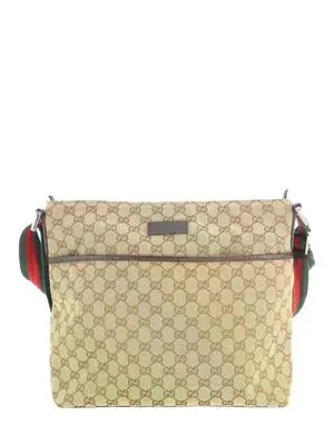 Gucci Front Pocket Web Messenger Gg Canvas Medium Crossbody Bag - Brown