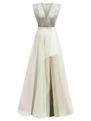 GEMY MAALOUF Sequin-embellished V-neck Dress - Neutrals