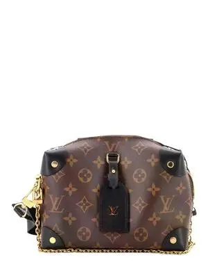 LOUIS VUITTON Petite Malle Souple Handbag Monogram Canvas With Leather Shoulder Bag - Black