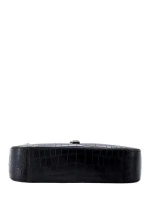 Saint Laurent Le 5 A 7 Crocodile Embossed Leather Small Hobo Bag - Black