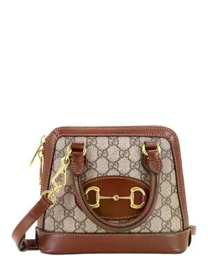 Gucci Horsebit 1955 Top Handle Bag Gg Coated Canvas With Leather Mini Shoulder Bag - Brown