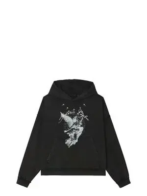 FIVE CM Graphic-print Raw-edge Hoodie - Black