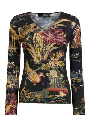 Etro Jersey Sweater With Flower And Animal Motif - Black